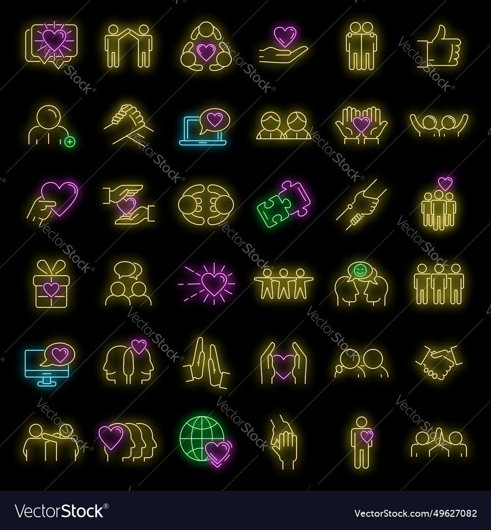Friendship icons set neon Royalty Free Vector Image