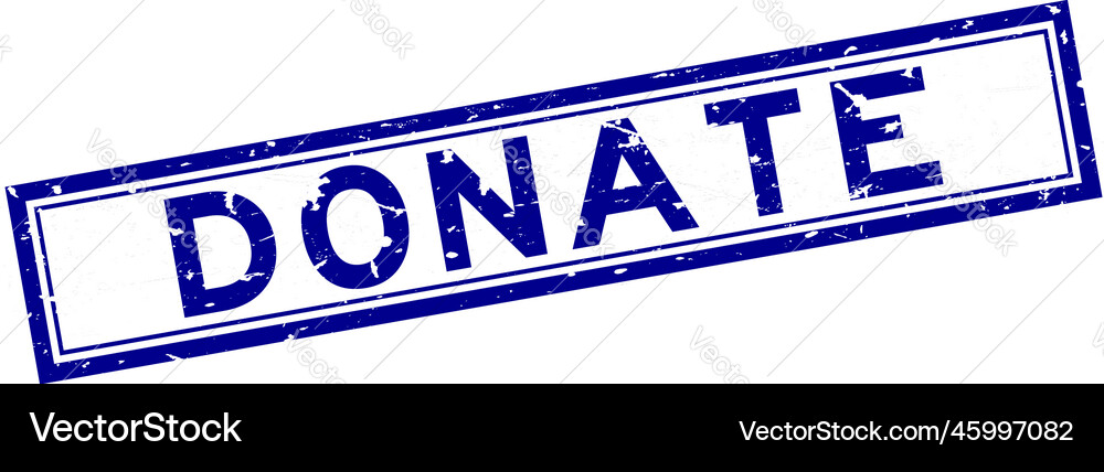 Grunge blue donate word square rubber seal stamp Vector Image