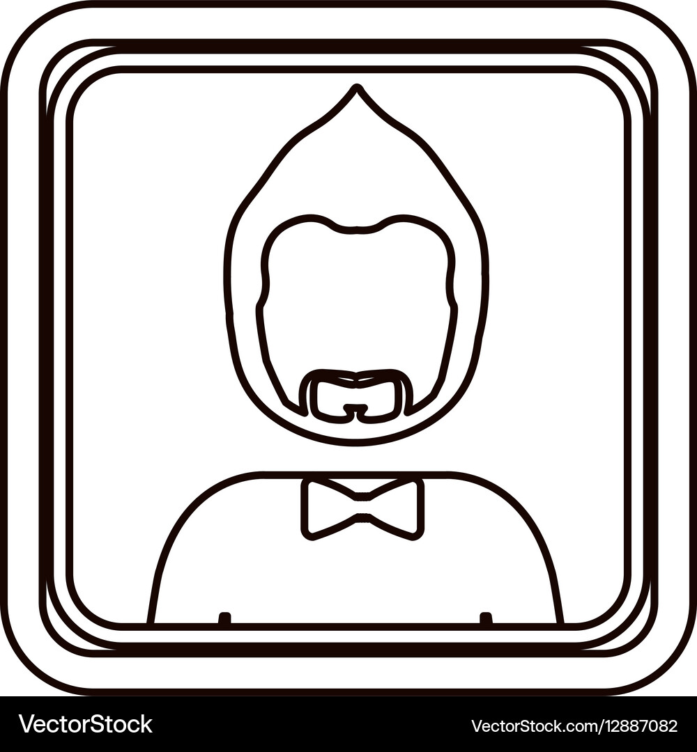 Monochrome contour square with half body man Vector Image