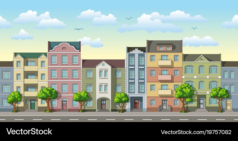Seamless cityscape cartoon background with trees Vector Image