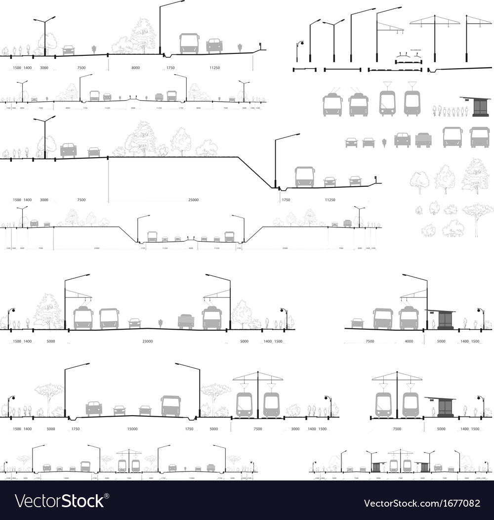 Set city road cross-sections Royalty Free Vector Image
