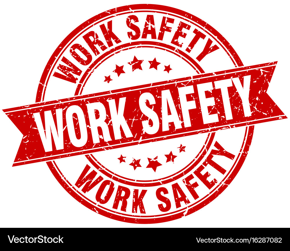 Work safety round grunge ribbon stamp Royalty Free Vector