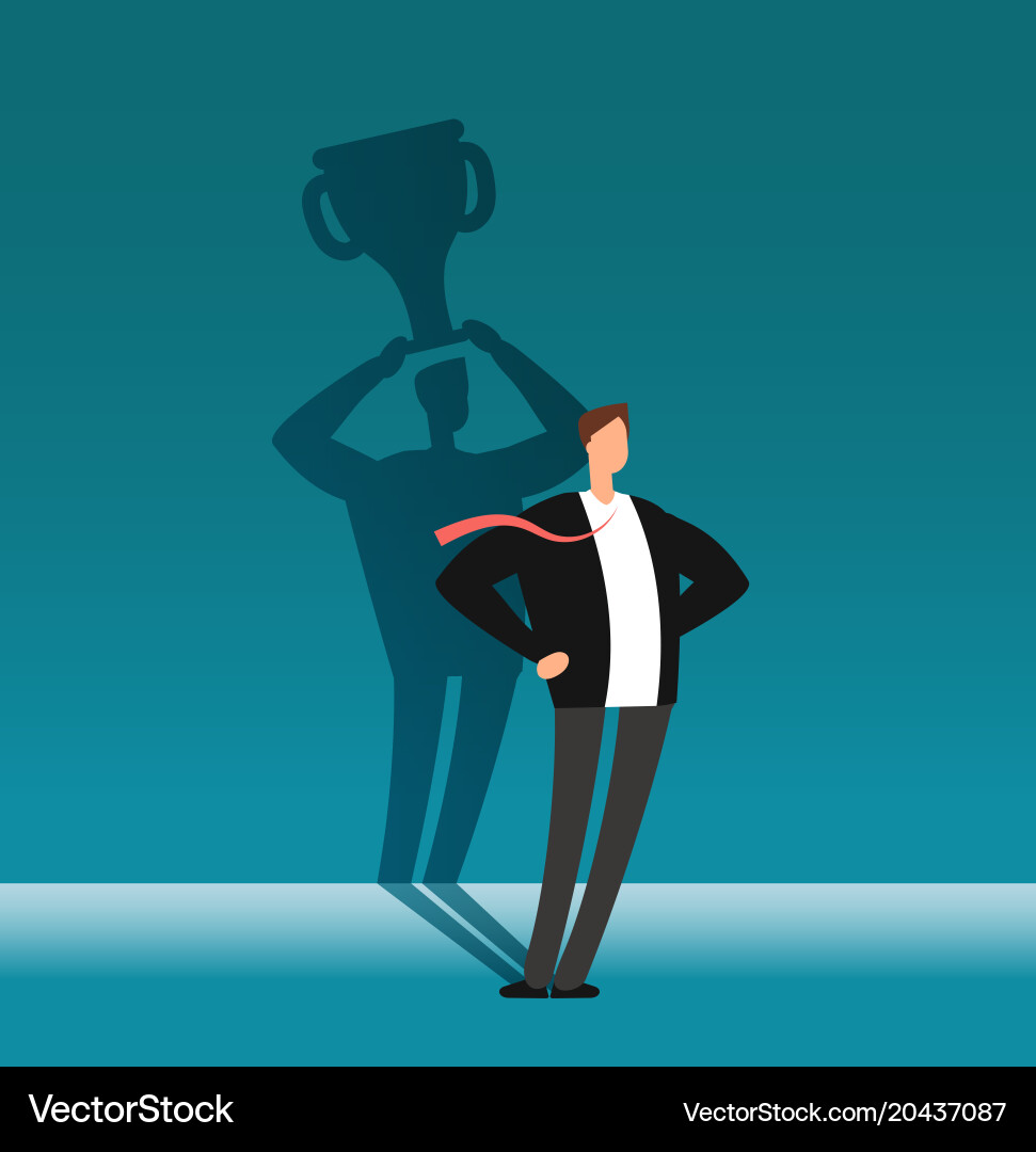Businessman with winner shadow holding trophy cup Vector Image