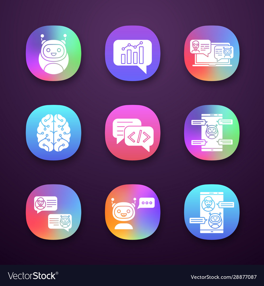 Chatbots app icons set Royalty Free Vector Image Chatbots app icons set Royalty Free Vector Image