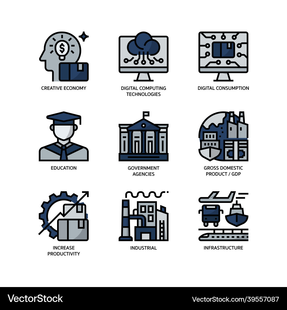 Digital economy icons set Royalty Free Vector Image