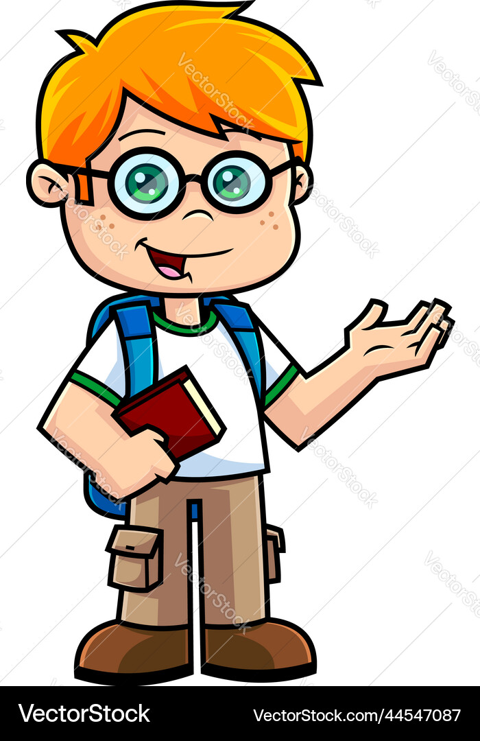 Happy school boy cartoon character Royalty Free Vector Image