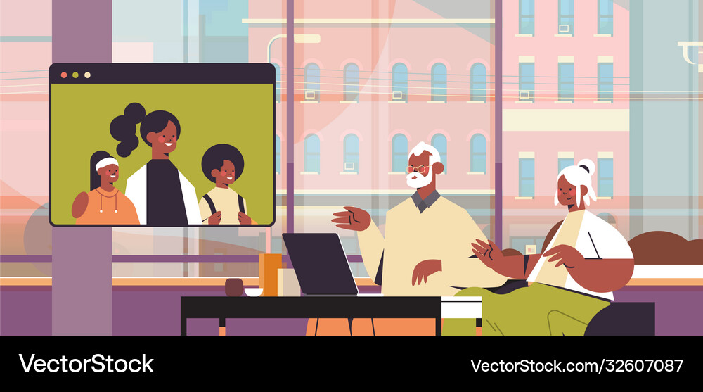 Parents with child having virtual meeting Vector Image