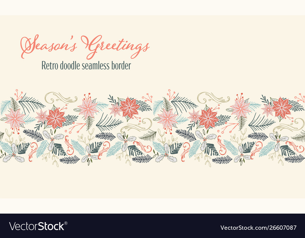 Retro christmas seamless doodle border Royalty Free Vector
