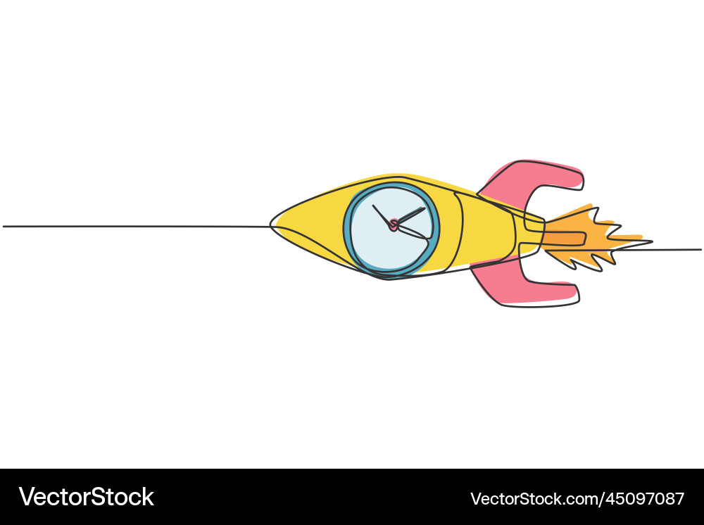 Single one line drawing of fast flying rocket Vector Image