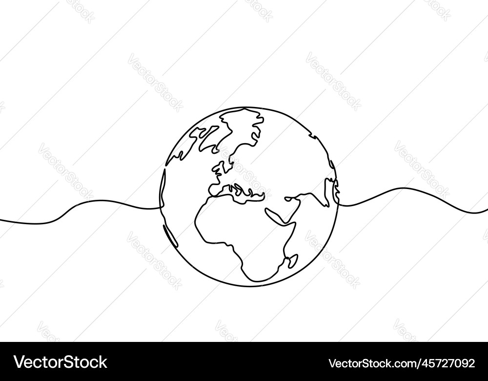 Earth globe one line drawing of world map Vector Image