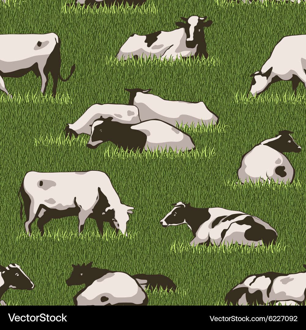 Herd of cows seamless color pattern with standing Vector Image
