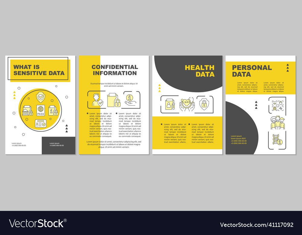 Sensitive data types yellow brochure template Vector Image Sensitive data types yellow brochure template Vector Image