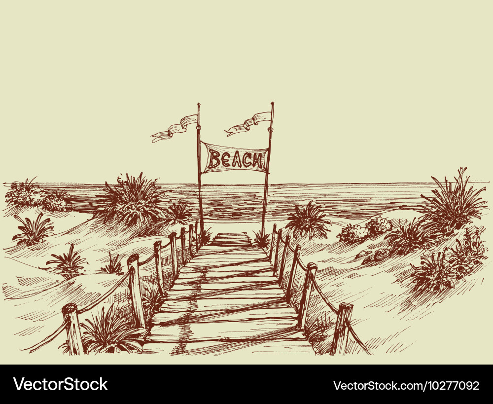Way to the beach sea view ahead drawing Royalty Free Vector
