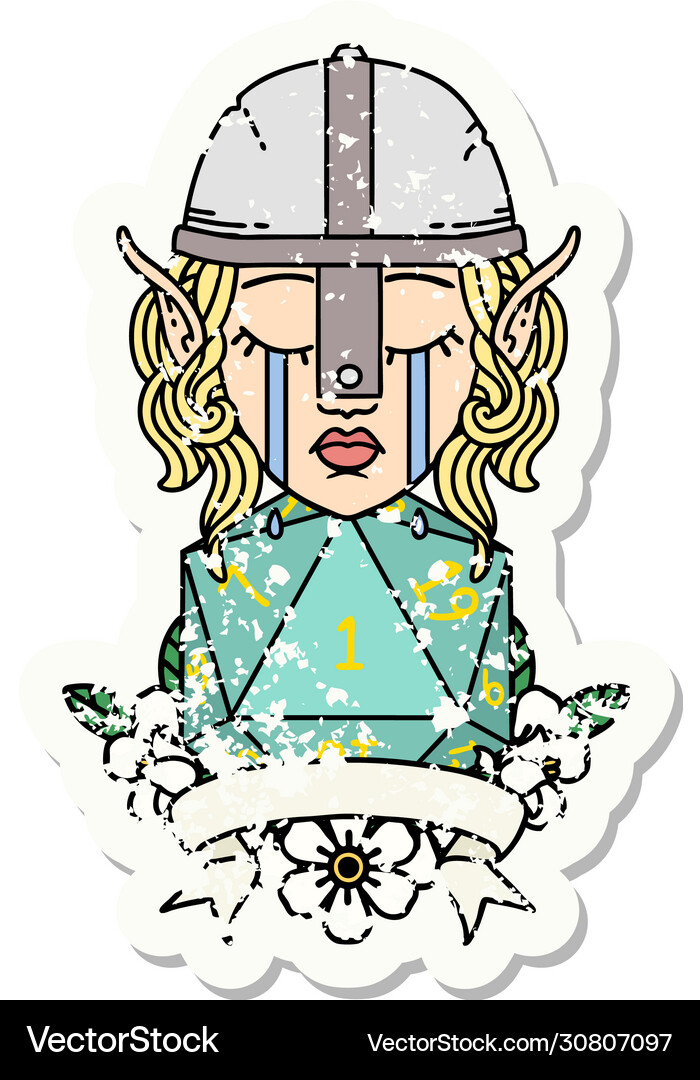 Crying elf fighter character face with natural Vector Image