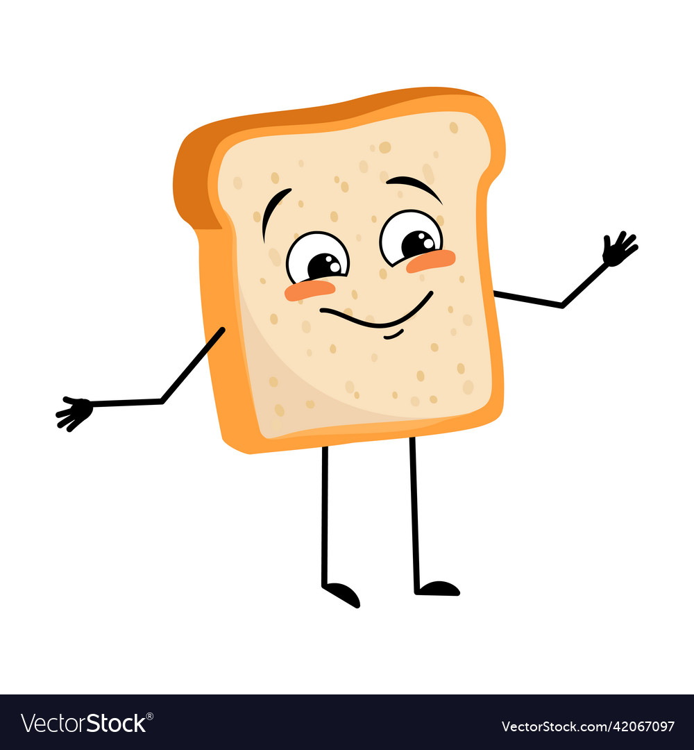 Cute Bread Character With Joyful Emotions Vector Image