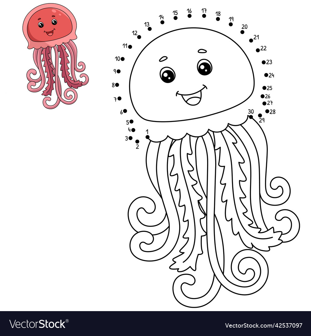 Dot to jellyfish Färbung Seite für Kinder Vektorbild
