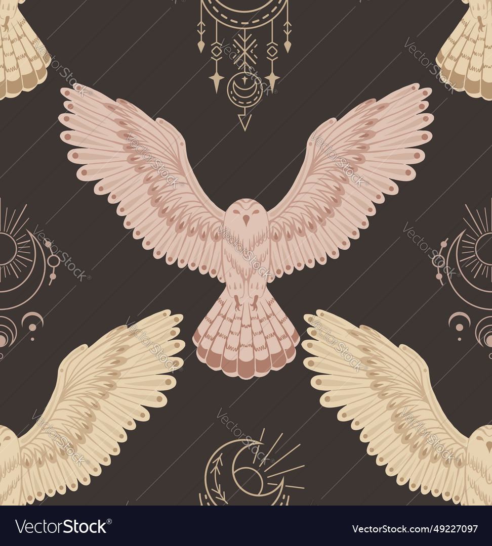 Flat texture owls with spread wings Royalty Free Vector