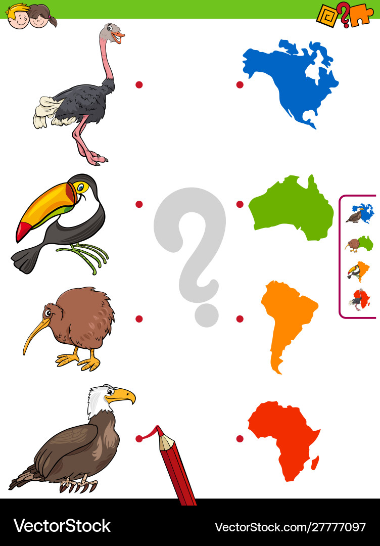Match animals and continents shapes educational Vector Image