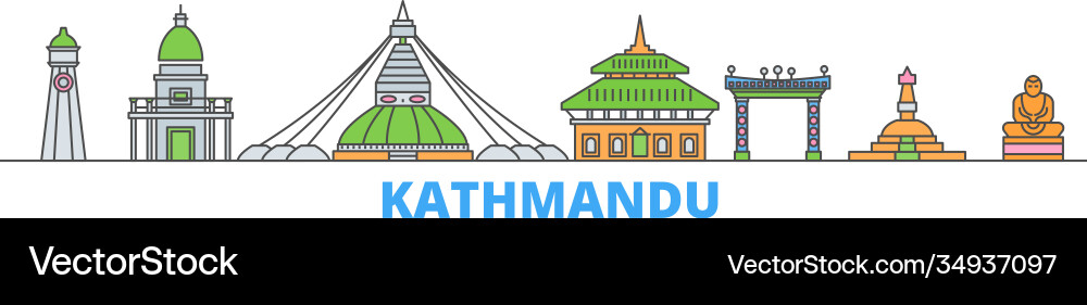 Nepal kathmandu line cityscape flat Royalty Free Vector