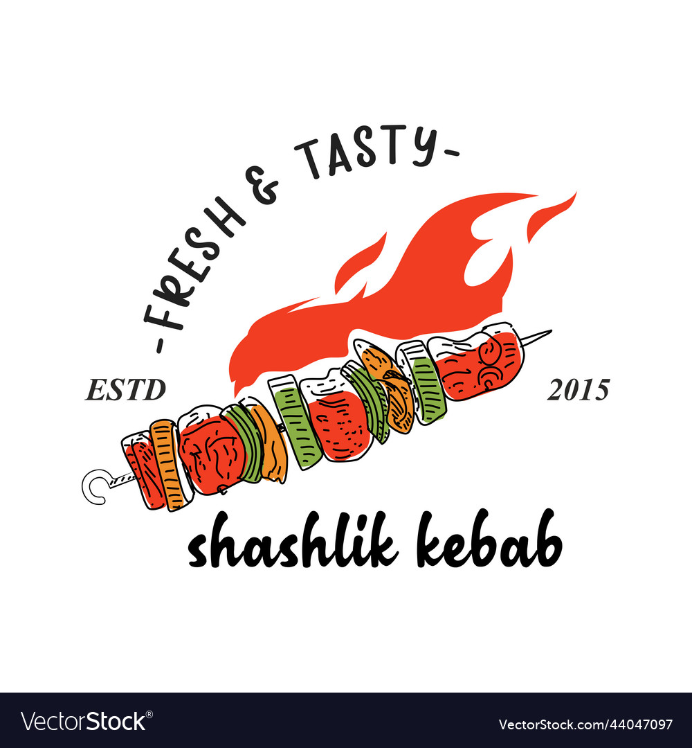 Shish kebab logo design Royalty Free Vector Image