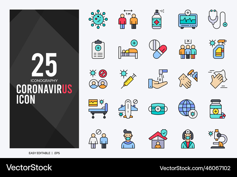 25 coronavirus lineal color icon pack Royalty Free Vector