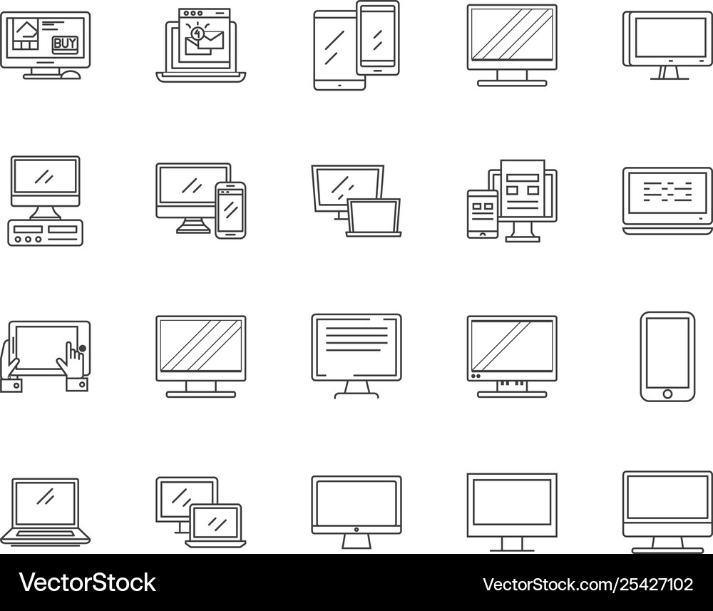 Desktop laptops notebooks line icons signs Vector Image