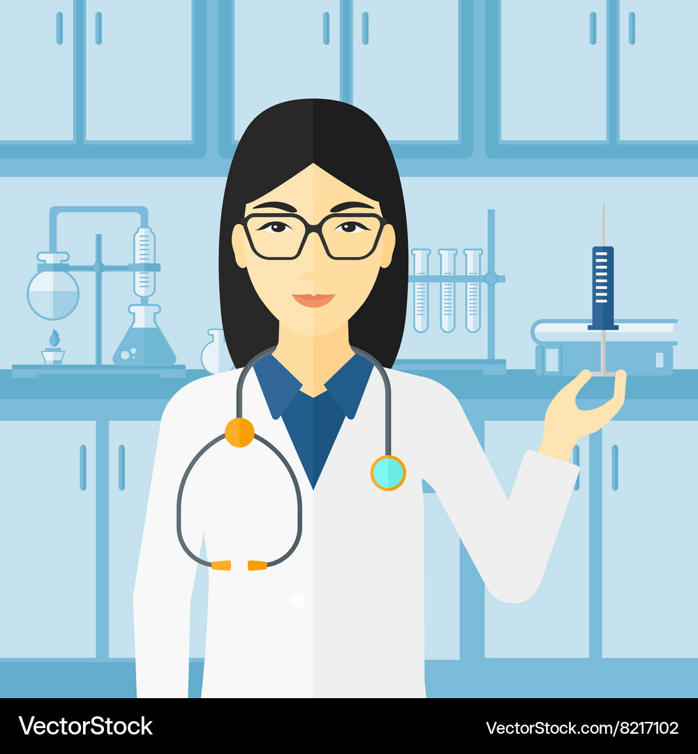 Doctor with syringe in laboratory Royalty Free Vector Image
