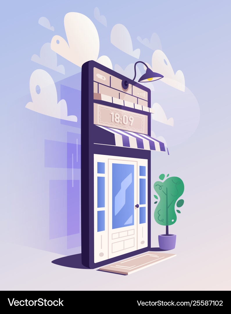 Online shopping big smartphone turned into Vector Image