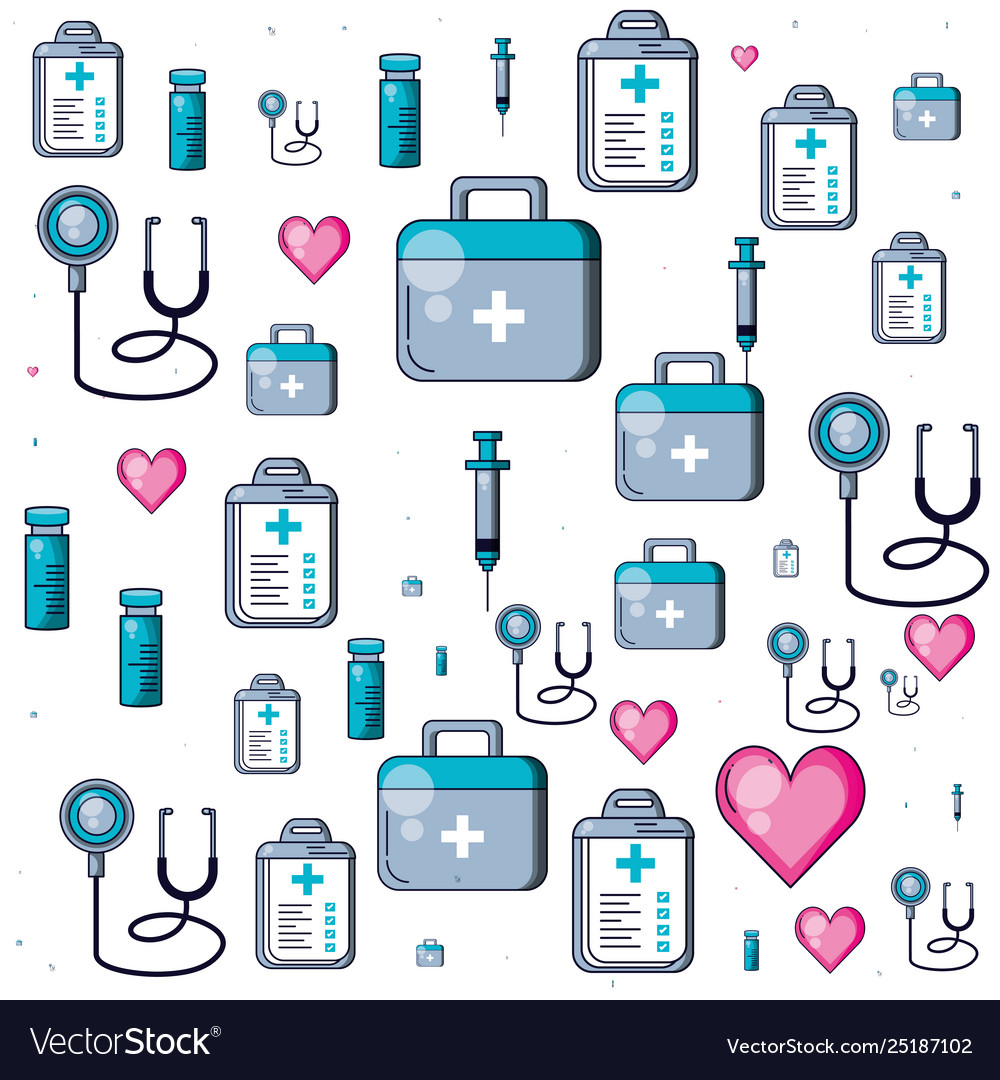 Pattern stethoscopes with first aid kit Royalty Free Vector