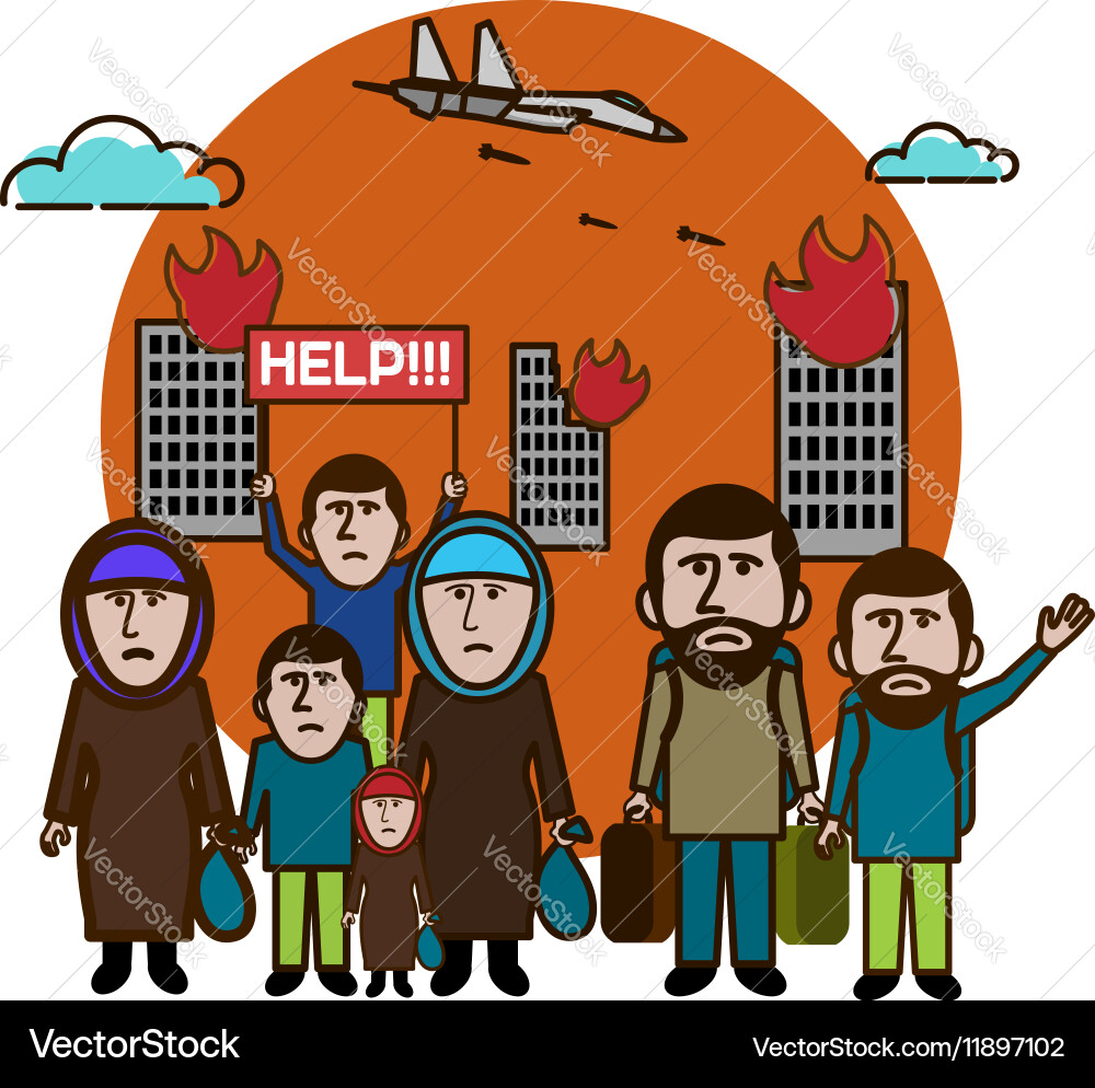 Refugees escape from bombing help us Royalty Free Vector