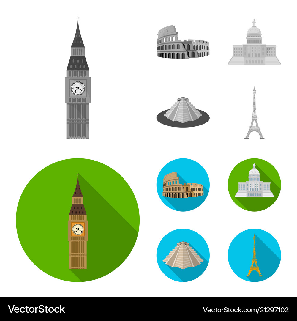 Sights of different countries monochromeflat Vector Image