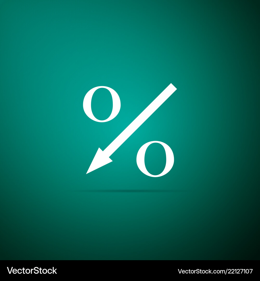 Percent down arrow icon on green background Vector Image