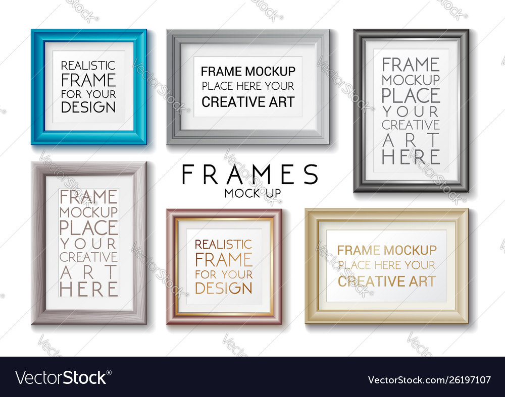 Realistic rectangular gold and blue frames set Vector Image