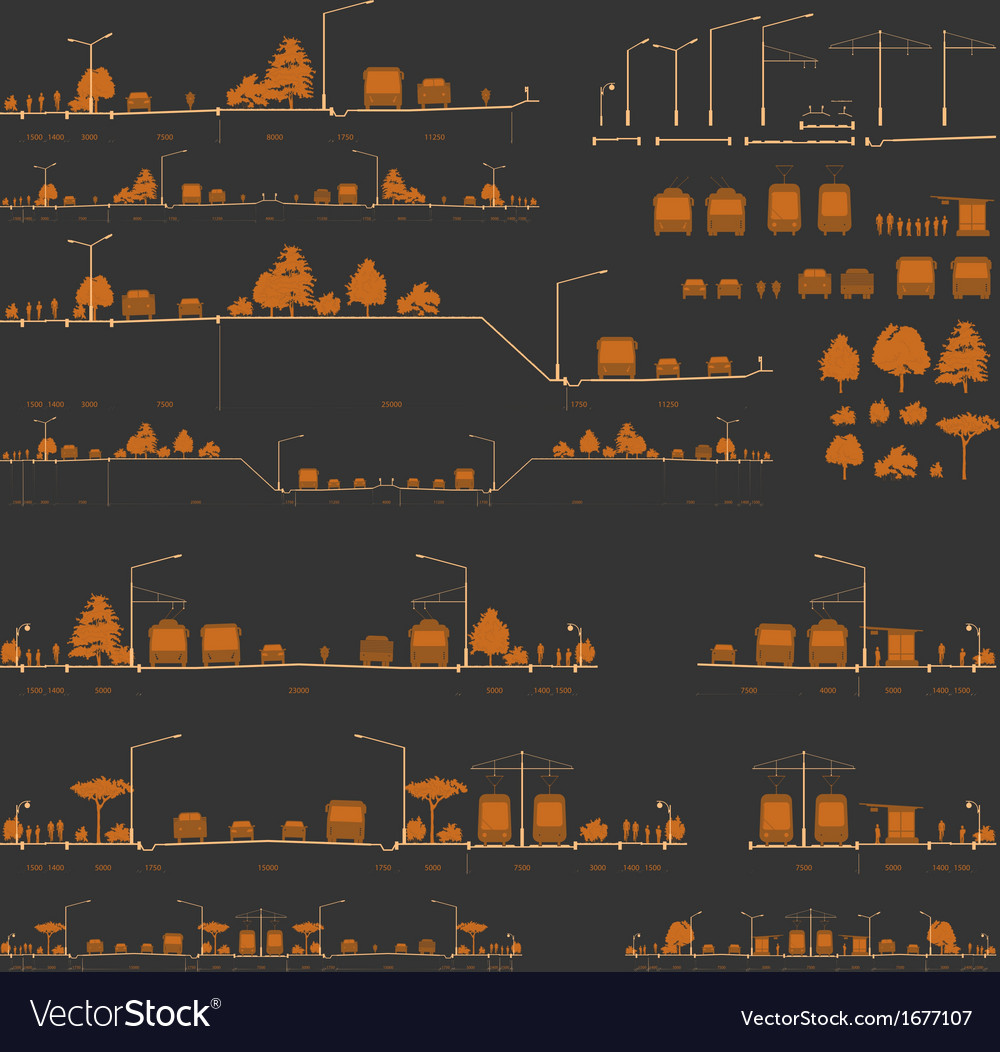 Set city road cross-sections Royalty Free Vector Image