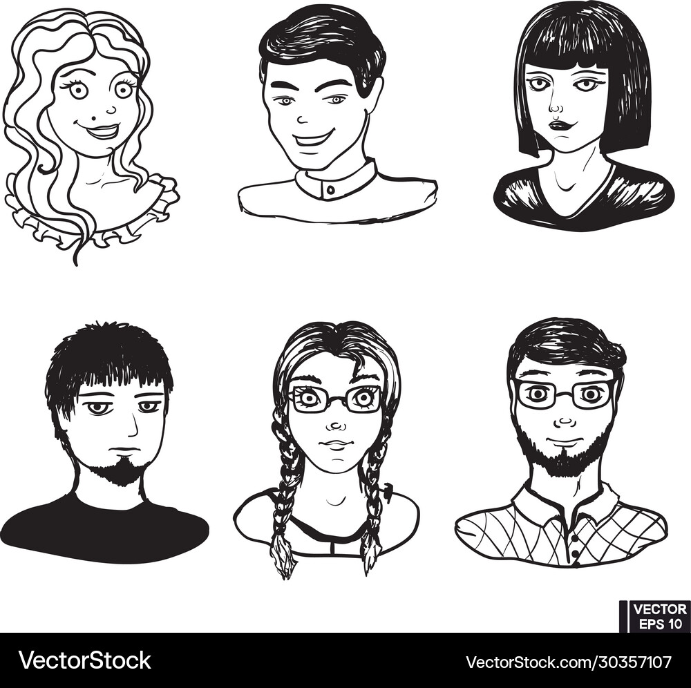 Set icons sketches with human Royalty Free Vector Image