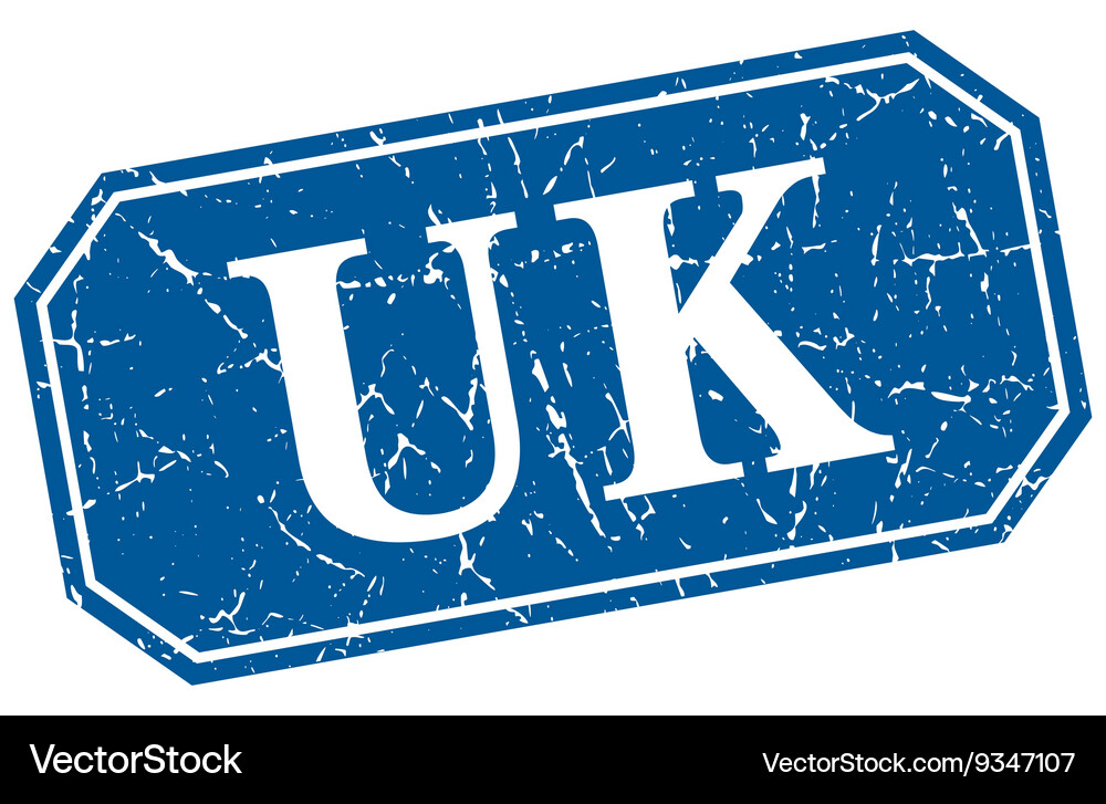 Uk blue square grunge retro style sign Royalty Free Vector