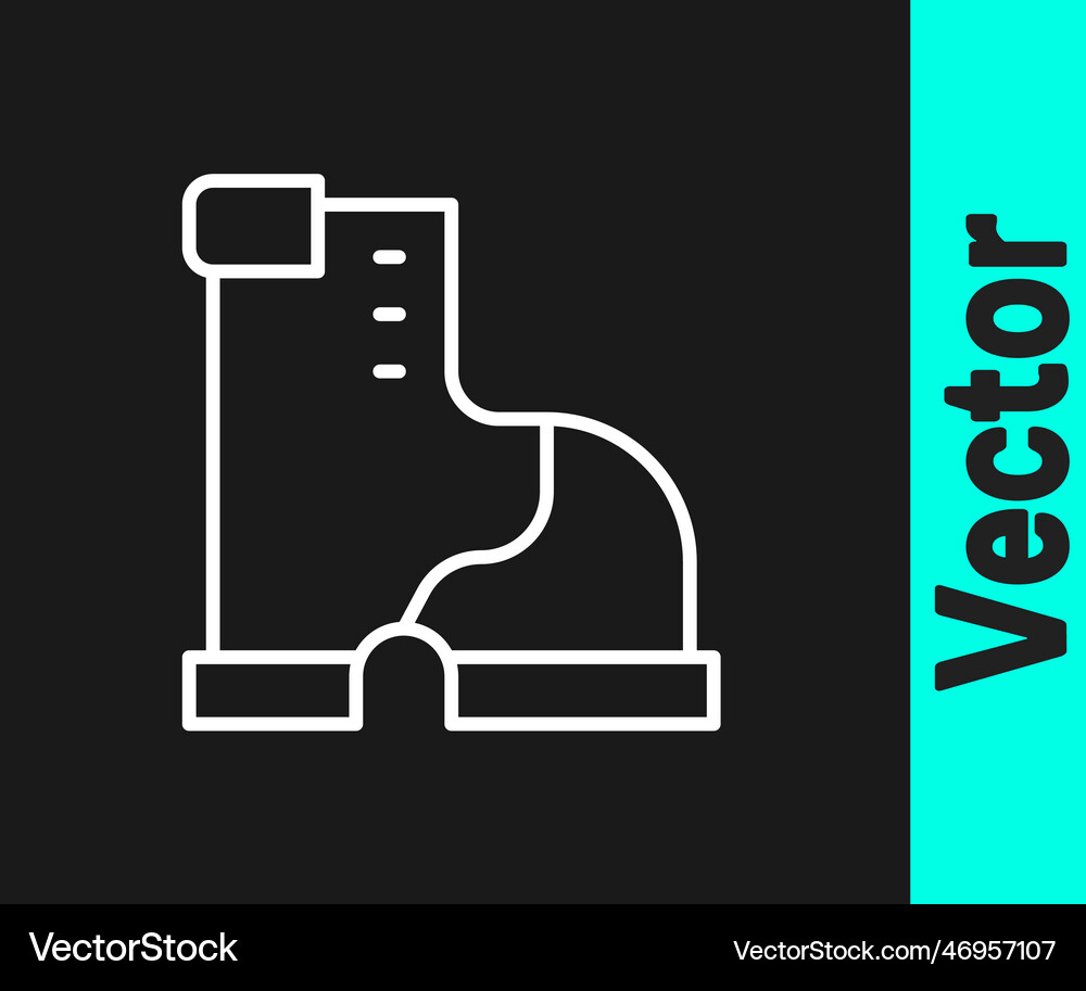 White line winter warm boot icon isolated on black