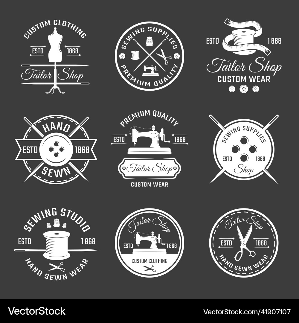 White tailor emblem set Royalty Free Vector Image