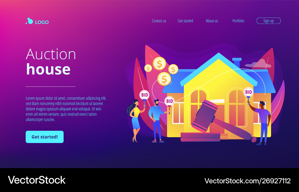 Auction house concept landing page Royalty Free Vector Image