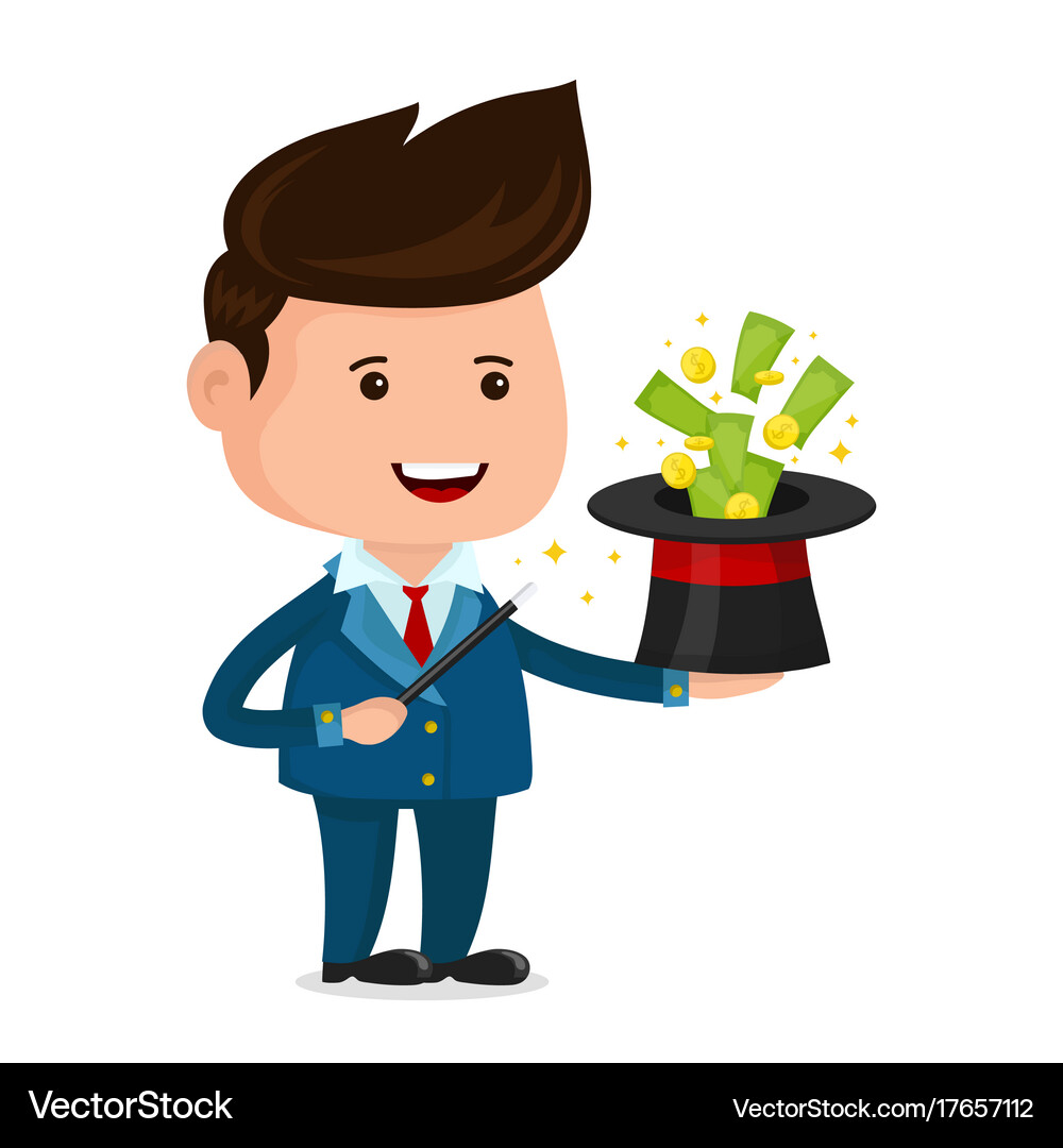 Businessman magician a magic wand Royalty Free Vector Image