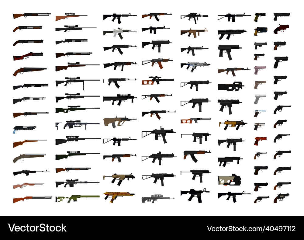 Collection of realistic firearms Royalty Free Vector Image