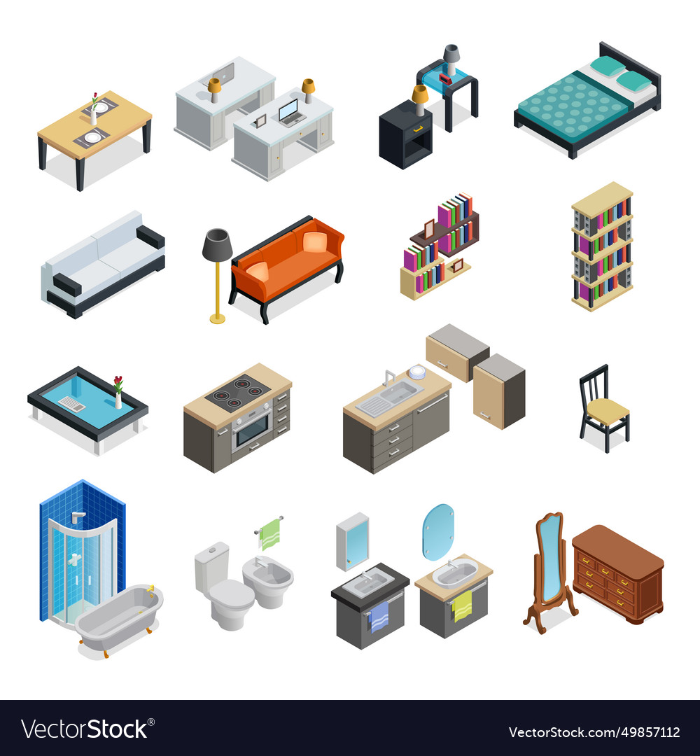 Interior isometric objects set Royalty Free Vector Image