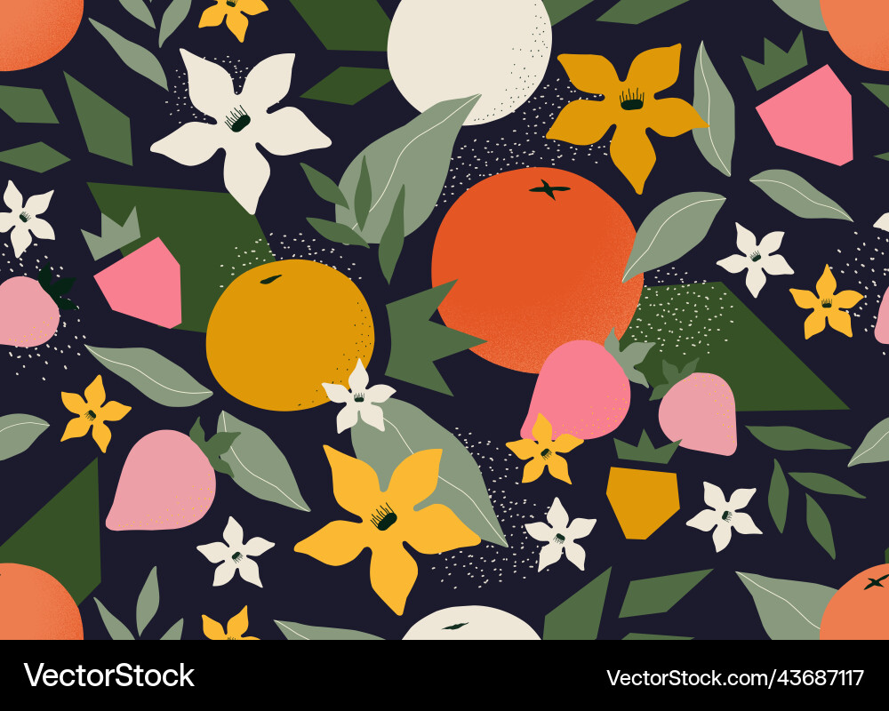 Abstract fruit flower pattern plant floral print Vector Image