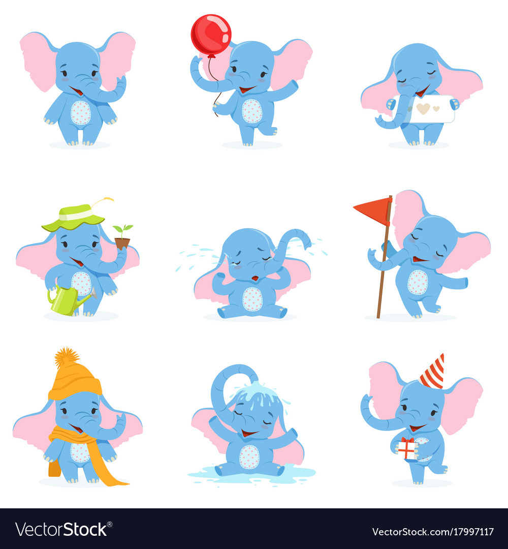 Cheerful Elephant Character Set Royalty Free Vector Image