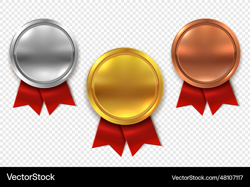Empty medals blank round gold silver and bronze Vector Image