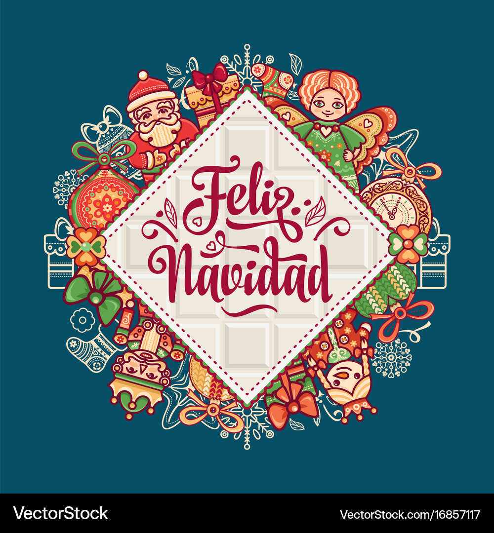 Feliz navidad xmas card on spanish language Vector Image