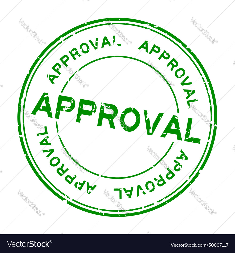 Grunge green approval word round rubber seal Vector Image