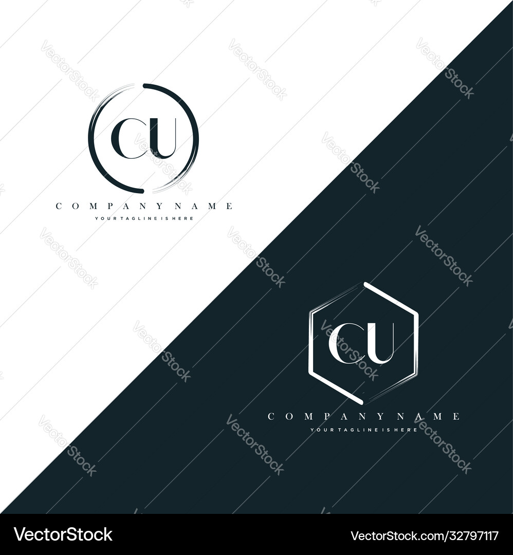 Initial letter cu circle brush hexagon brush Vector Image