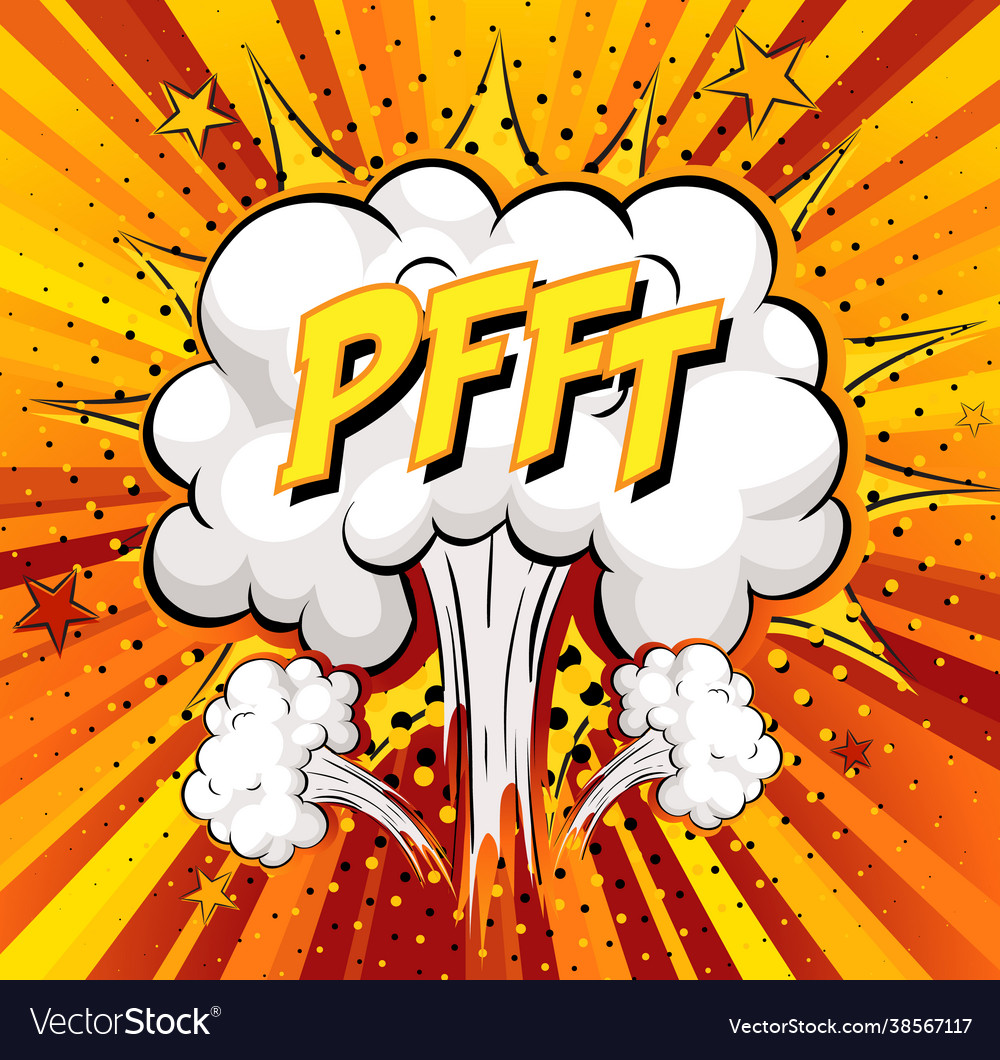 Pfft text on comic cloud explosion on rays Vector Image