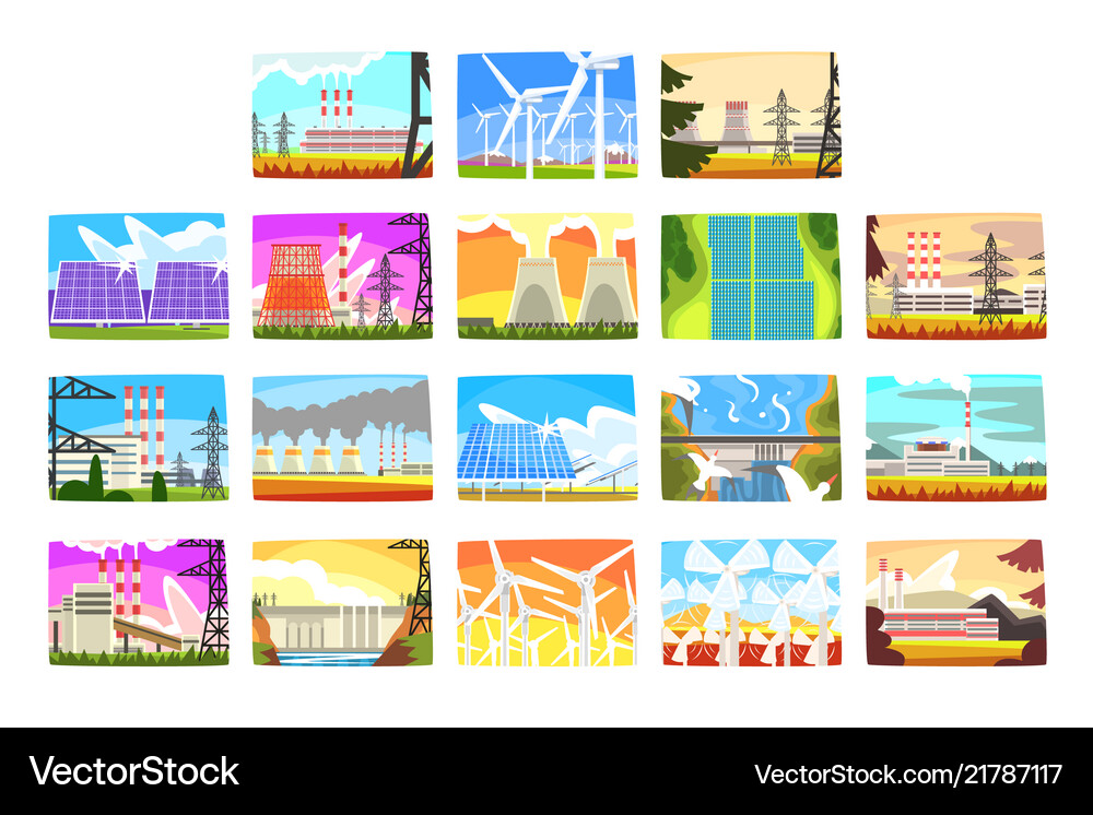 Power station set electricity generation plants Vector Image
